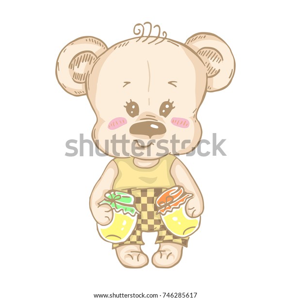 Illustration Cute Teddy Bear Honey Can Stock Vector (Royalty Free ...
