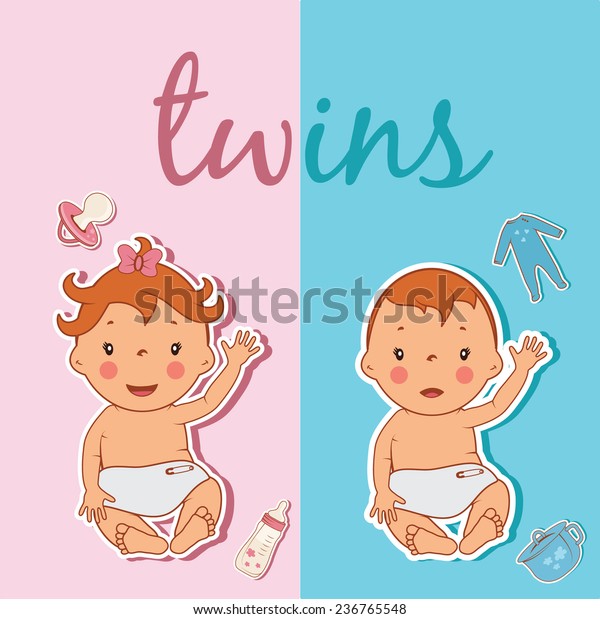 Illustration Cute Twins Vector Stock Vector (Royalty Free) 236765548