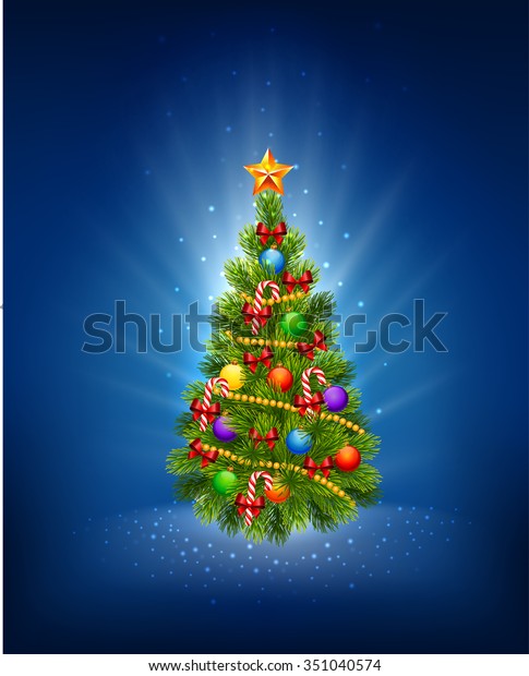 Illustration Decorated Christmas Tree On Blue Stock Vector (Royalty ...