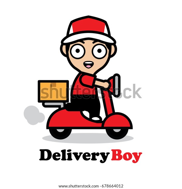 Illustration Delivery Boy Riding Red Motorcycle Stock Vector (Royalty ...
