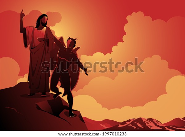 Illustration Depiction Temptation Satan Jesus Christ Stock Vector ...