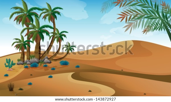 Illustration Desert Palm Trees Stock Vector (Royalty Free) 143872927 ...