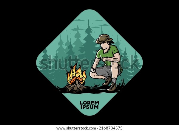 Illustration Design Man Lighting Bonfire Stock Vector (Royalty Free ...