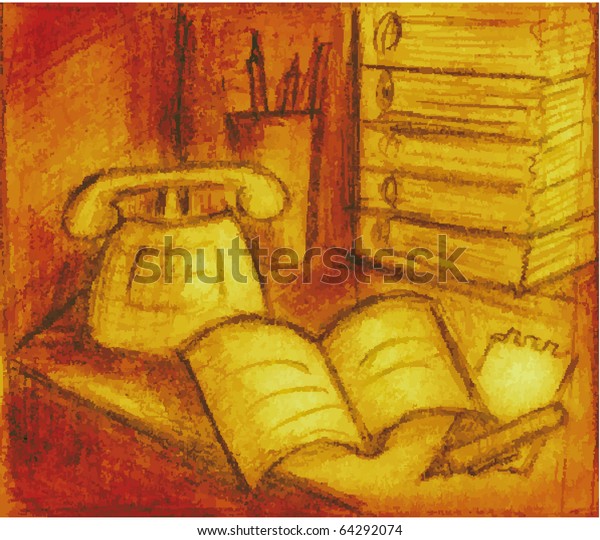 Illustration Desk Phone Notebook Stock Vector (Royalty Free) 64292074 ...