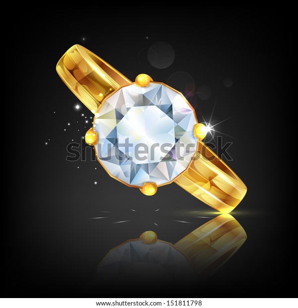 Illustration Diamond Embedded Gold Ring Stock Vector (Royalty Free ...