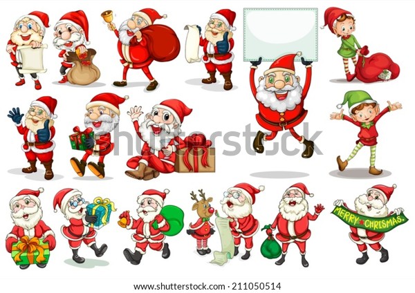 Illustration of different actions of santa