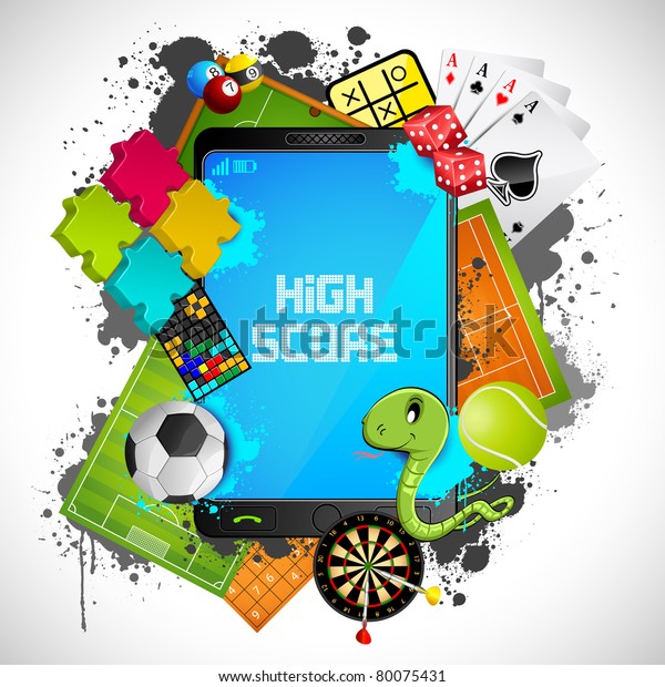 Illustration Different Games Modern Mobile Phone Stock Vector (Royalty ...