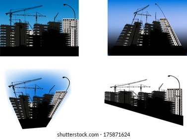 Illustration Distorted House Building Cranes Stock Vector (Royalty Free ...
