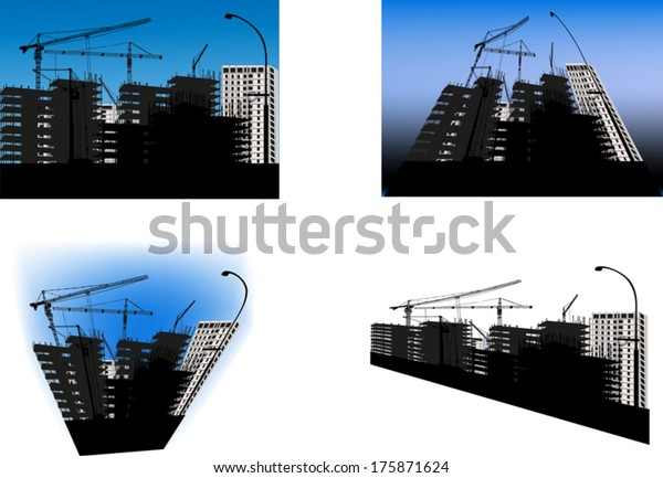 Illustration Distorted House Building Cranes Stock Vector (Royalty Free ...