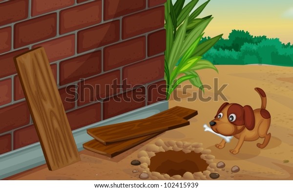 Illustration Dog Digging Bone Stock Vector (Royalty Free) 102415939 ...