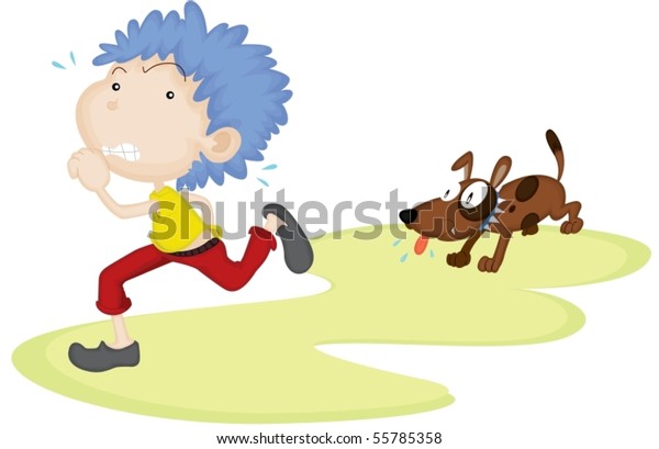 Illustration Dog Running Behind Boy On Stock Vector (Royalty Free ...
