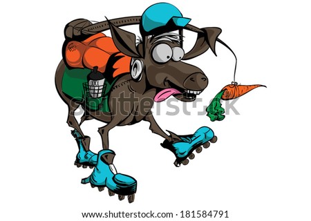 Illustration Donkey Chasing Carrot On Rollerblades Stock Vector ...