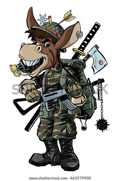 Illustration Donkey Soldier Big Weapon Stock Vector (Royalty Free ...