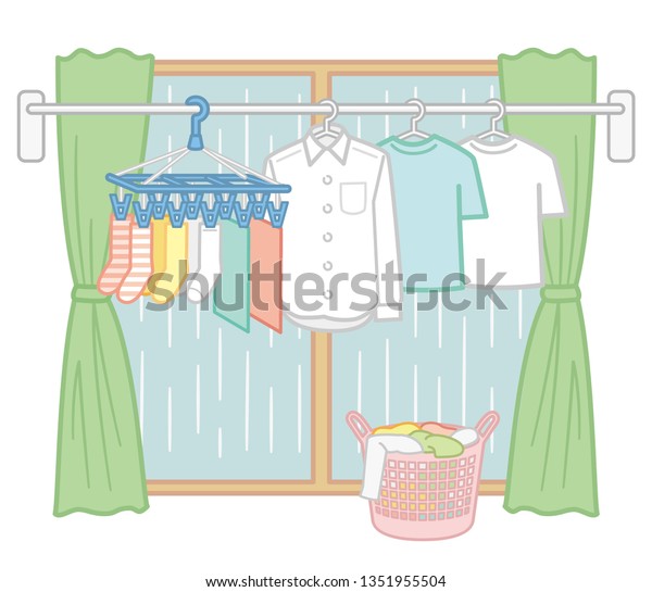 Illustration Drying Laundry Room On Rainy Stock Vector (Royalty Free ...
