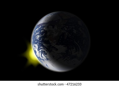 Illustration Earth Sun Light On Black Stock Vector (Royalty Free ...
