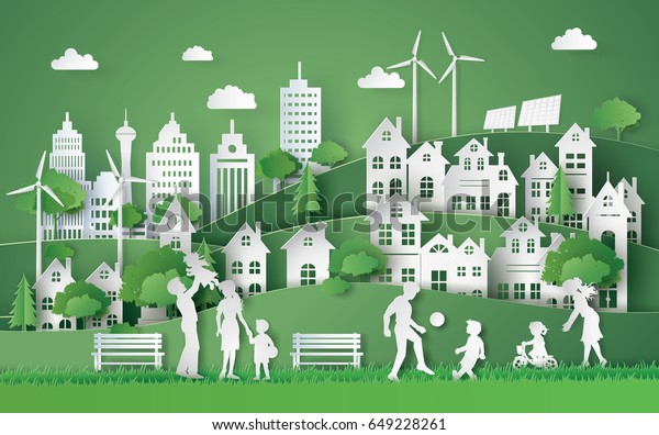 Illustration of eco and world environment day with happy family.paper ...