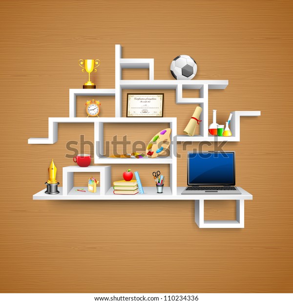 Illustration Education Object On Display Shelf Stock Vector (Royalty ...