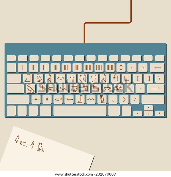 Vektor Stok Illustration Egyptian Hieroglyphics Keyboard Note (Tanpa ...