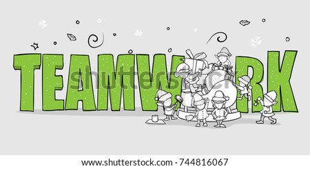 Illustration Elf Big Word Teamwork Hand Stock Vector (Royalty Free ...