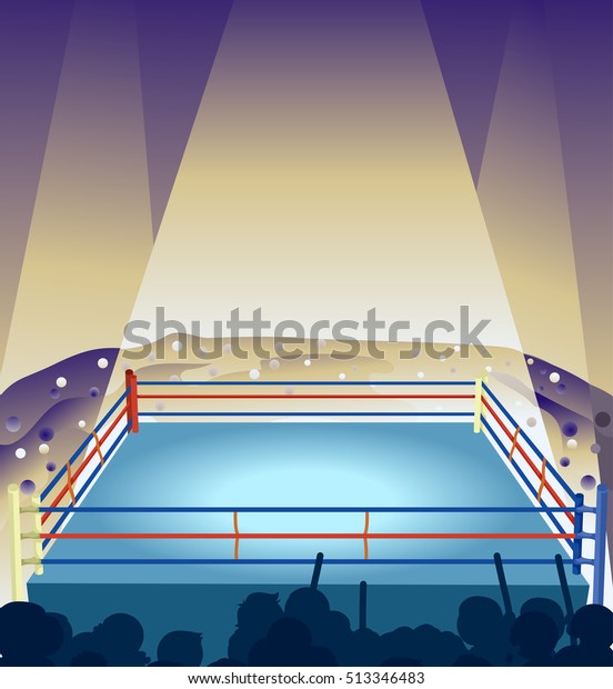 Illustration of an Empty Boxing Ring Illuminated by Strobe Lights While ...
