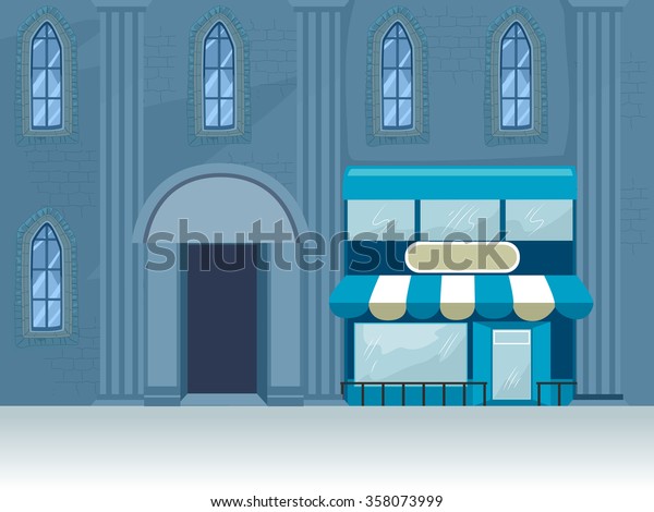 Illustration Facade Building One Side Covered Stock Vector (Royalty ...