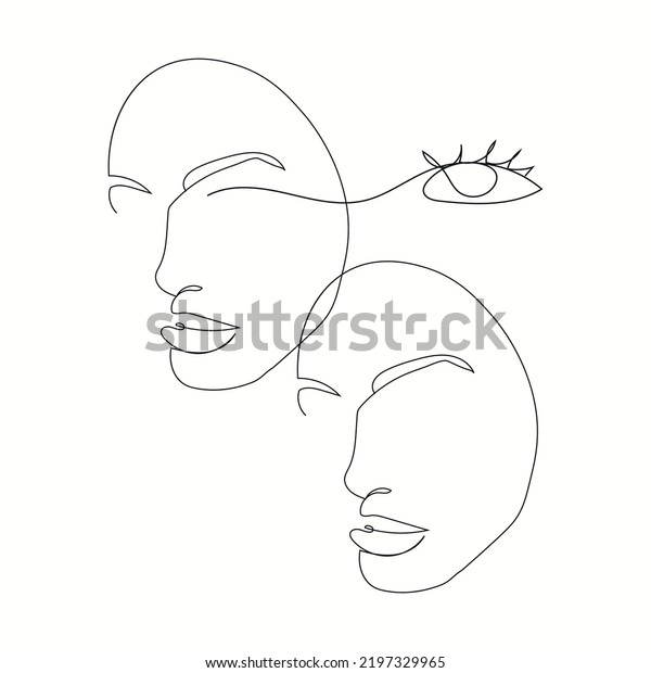 Illustration Faces Eyes Line Art Style Stock Vector (Royalty Free ...