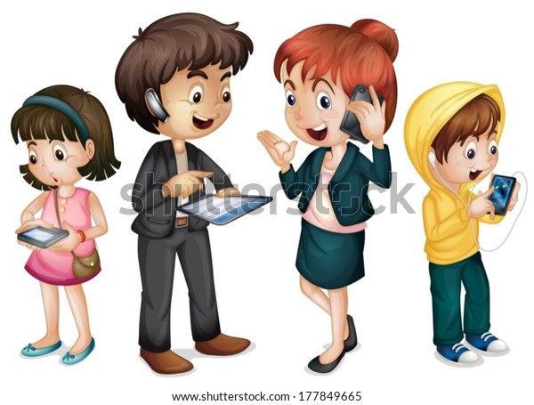 Illustration Family Using Technology Stock Vector (Royalty Free) 177849665