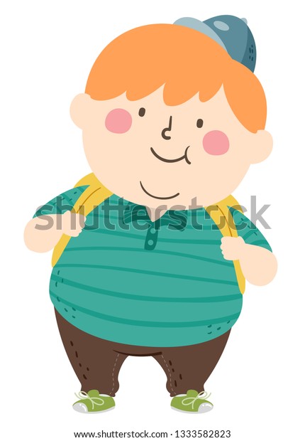 Illustration Fat Kid Boy Student Backpack: เวกเตอร์สต็อก (ปลอดค่า ...