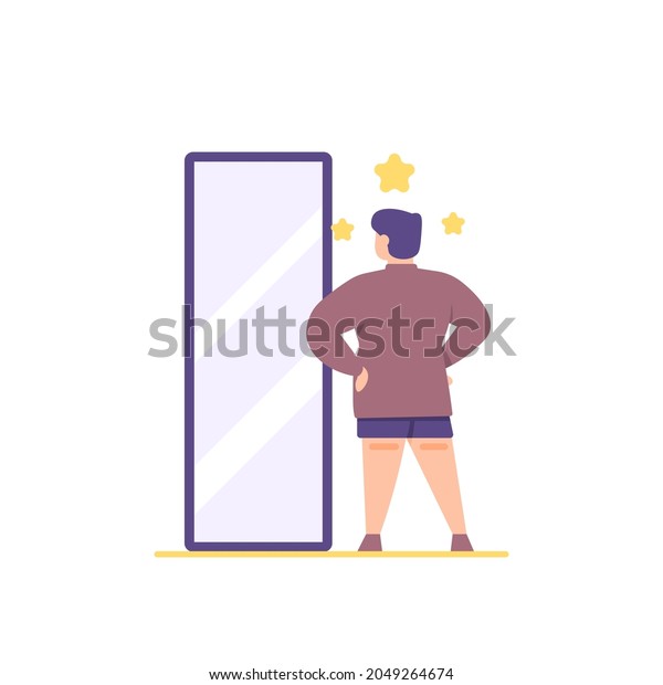 Illustration Fat Man Mirror Concept Confident Stock Vector (Royalty ...
