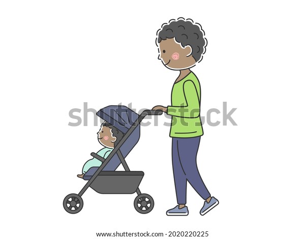 Illustration Father Pushing Stroller Stock Vector (Royalty Free ...
