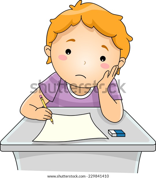 Illustration Featuring a Boy Looking at His Test Paper with a Sad Face