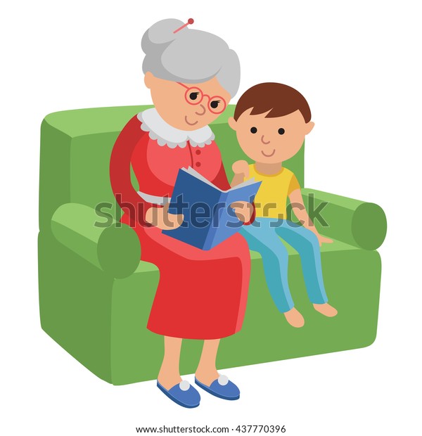 Illustration Featuring Elderly Woman Reading Book Stock Vector (Royalty ...