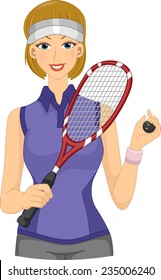 Illustration Featuring Female Squash Player Holding Stock Vector ...