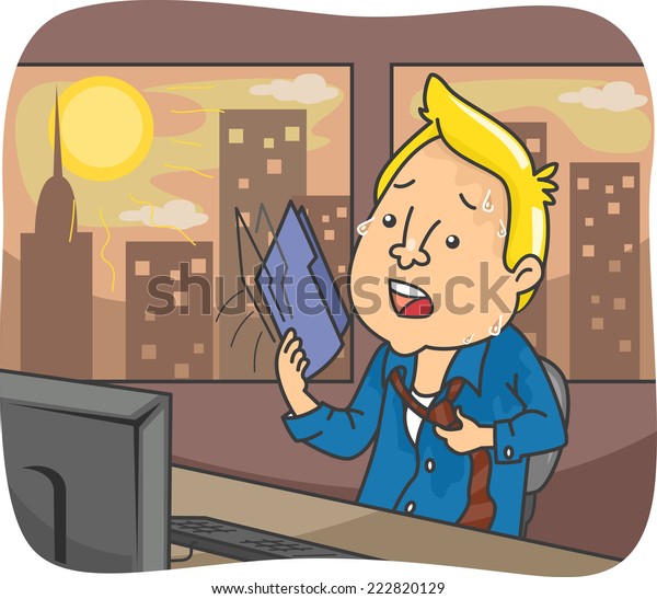 사무실에서 땀을 흘리는 남자가 나오는 삽화 스톡 벡터(로열티 프리) 222820129 | Shutterstock