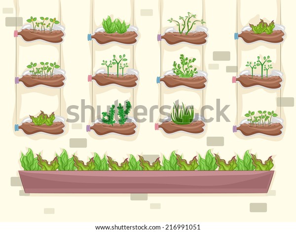 Illustration Featuring Vertical Garden Making Use Stock Vector (Royalty ...