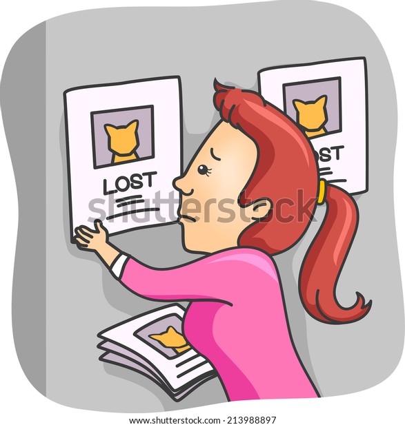 Illustration Featuring Woman Pasting Posters Her Stock Vector (Royalty ...