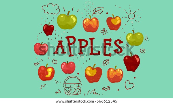 Illustration Featuring Word Apples Surrounded By Stock Vector (Royalty ...