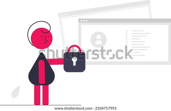 Illustration Female Character Lock Secure Her Stock Vector (Royalty ...