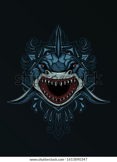 Illustration Ferocious Shark Head Mandala Pattern Stock Vector (Royalty ...
