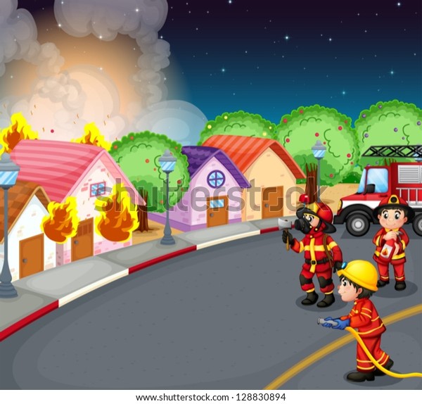Illustration Fire Village Stock Vector (Royalty Free) 128830894 ...