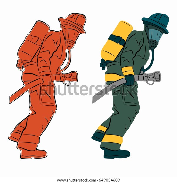 Illustration Fireman Fire Hose Color Drawing: เวกเตอร์สต็อก (ปลอดค่า ...