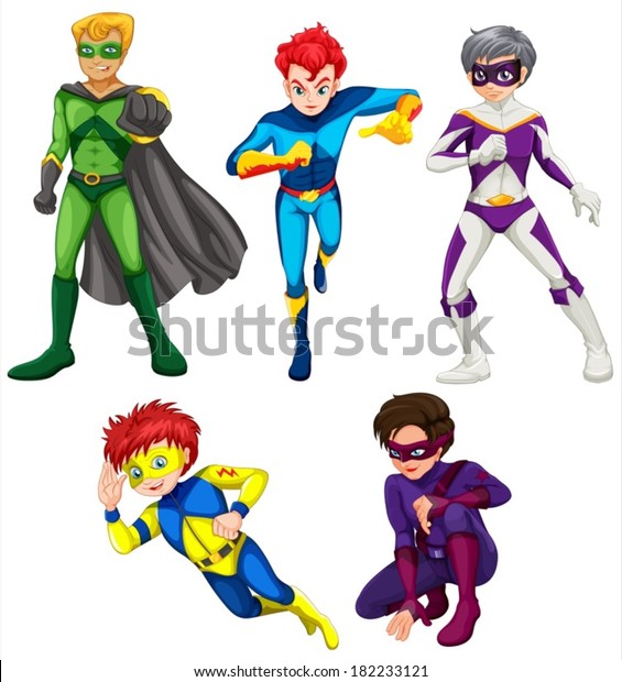 Illustration Five Superheroes On White Background Stock Vector (Royalty ...
