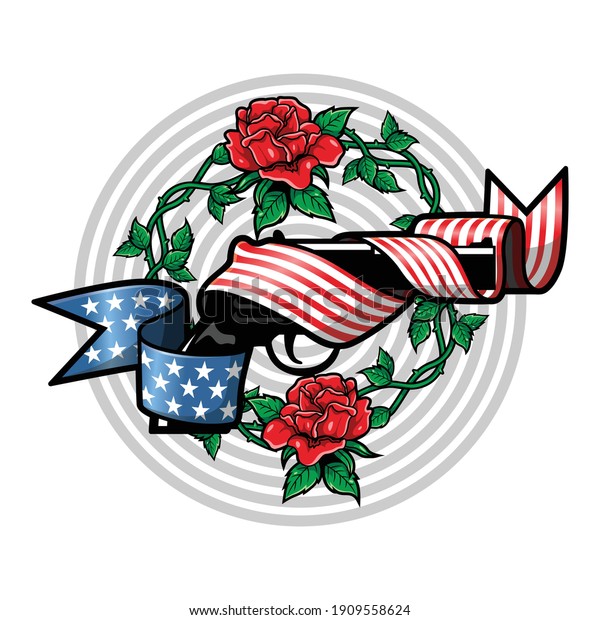 Illustration Flag Covered Gun Roses Stock Vector (Royalty Free ...