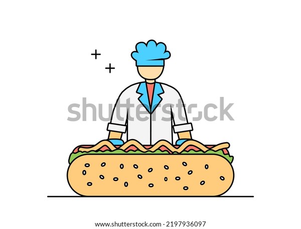 Illustration Flat Design Outline Chef Working Stock Vector (Royalty ...