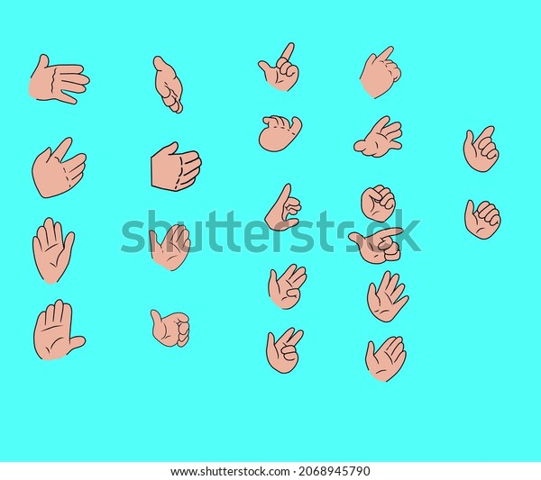 Illustration Flat Hand Gestures Hand Poses: เวกเตอร์สต็อก (ปลอดค่า ...