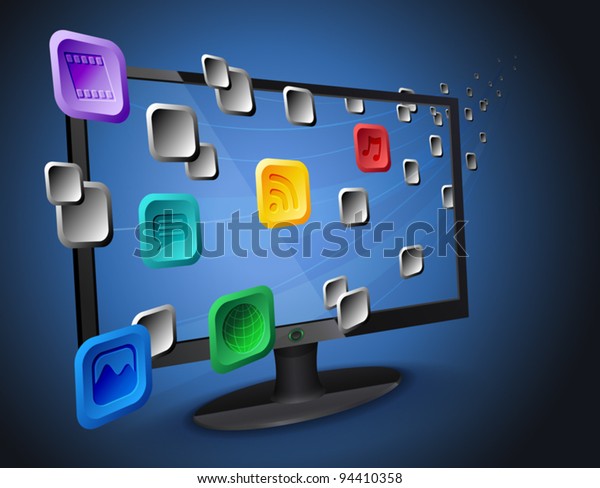 Illustration Flowing Web App Icons On Stock Vector (Royalty Free ...