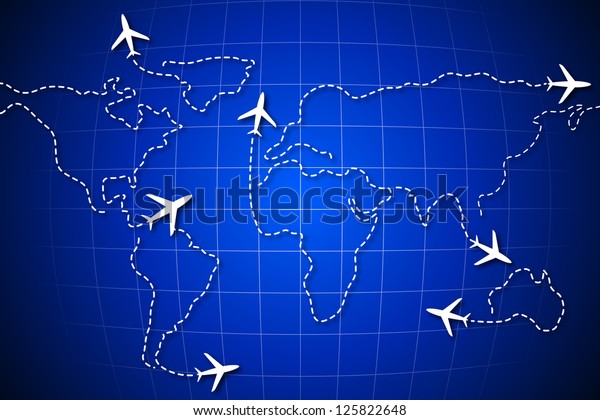 Illustration Flying Jet Drawing World Map Stock Vector (Royalty Free ...