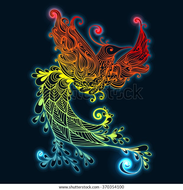 Illustration Flying Phoenix Bird Fire Burning Stock Vector (Royalty ...
