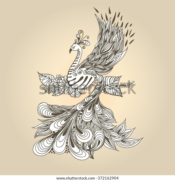 Illustration Flying Phoenix Bird Peacock On: เวกเตอร์สต็อก (ปลอดค่า ...