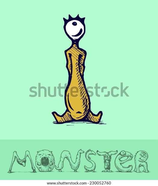 Illustration Font Made Monsters Stylized Engraving Stock Vector ...
